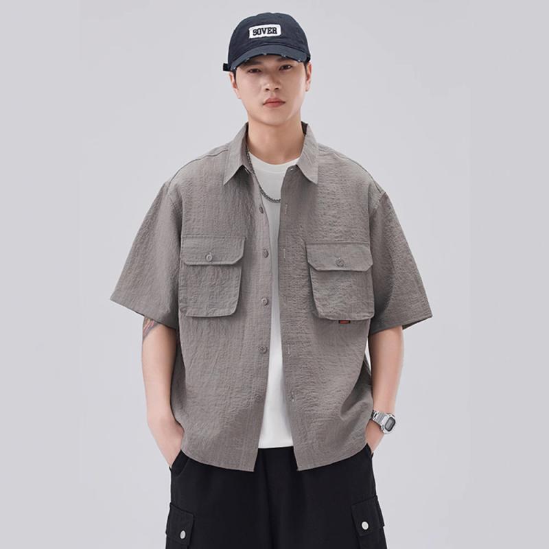 シャツ メンズ 男性用 接触冷感 速乾 リネン 亜麻 開襟 半袖 ワークシャツ カジュアル トップス
