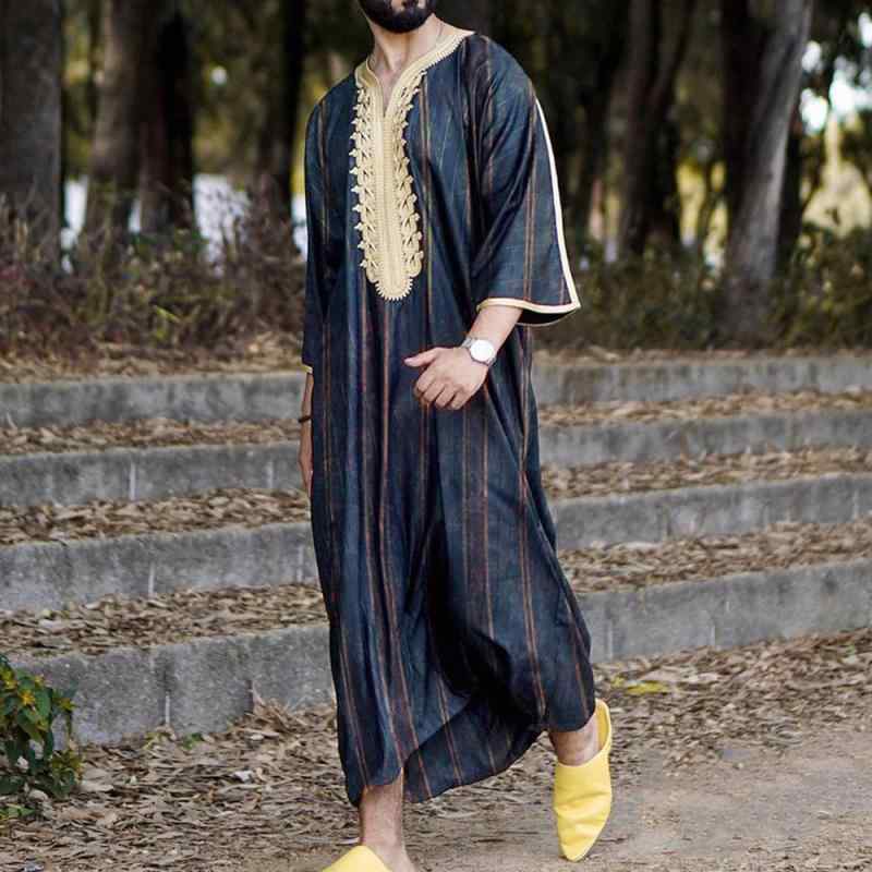 シャツ 男性用 刺繡 エスニック ムスリム ロング ローブ カジュアル 普段使い