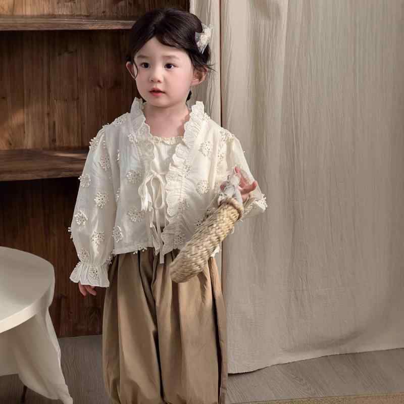 シャツ 女の子 レース 刺繍 コットン 花柄 プリンセス 薄手 日焼け止め 全綿 春夏