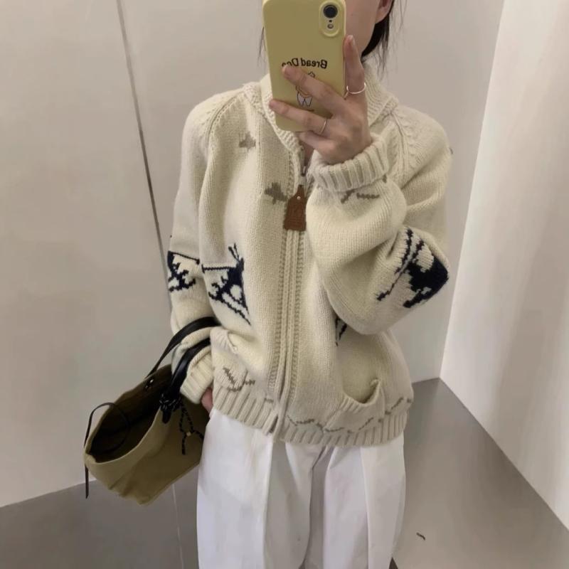 カーディガン レディース 秋冬 韓国風 ジップアップ 襟付き ジャカード ニット トップス 柔らかい 暖かい 高級感 アウター