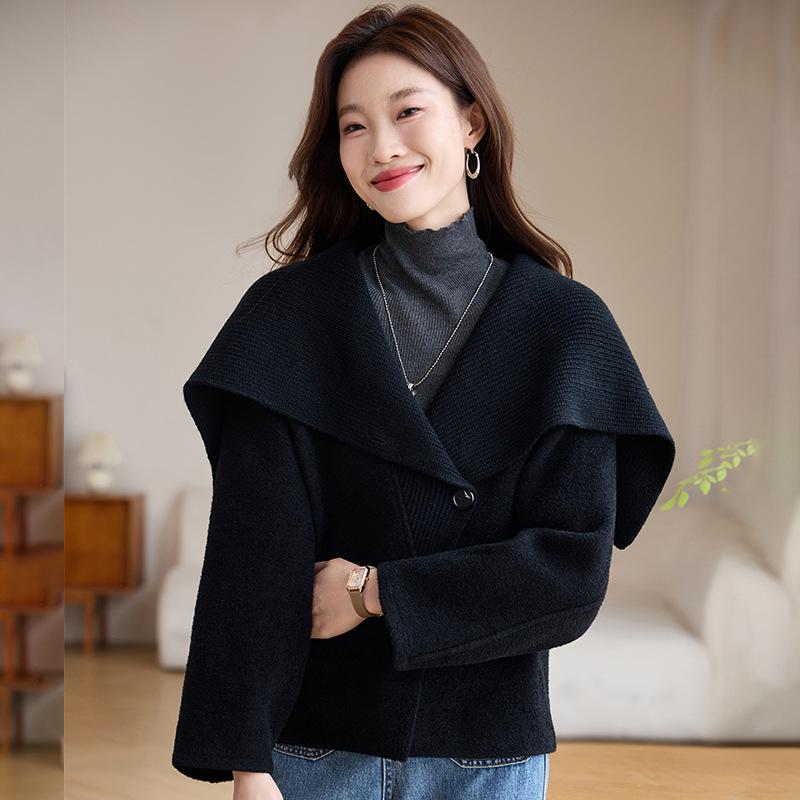 カーディガン レディース 秋冬 厚手 ダブルブレスト ニットカーディガン ショート丈 アウター 羽織り デザイン襟 かわいい あったか