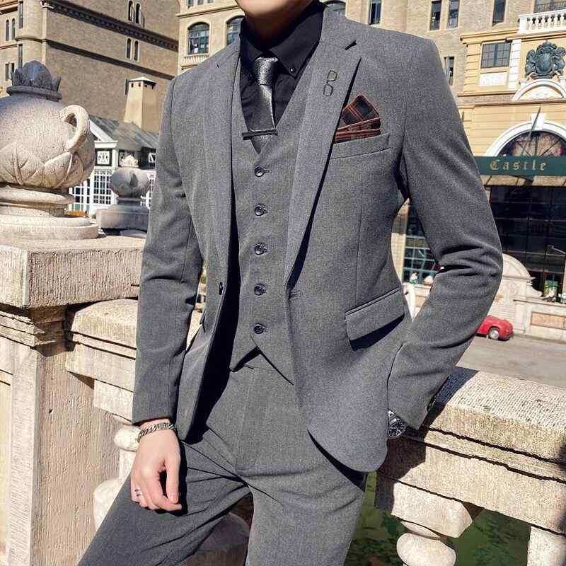 スーツ 男性用 ビジネス フォーマル 3点セット 韓国 カジュアル 新郎 結婚式 礼服 メンズ