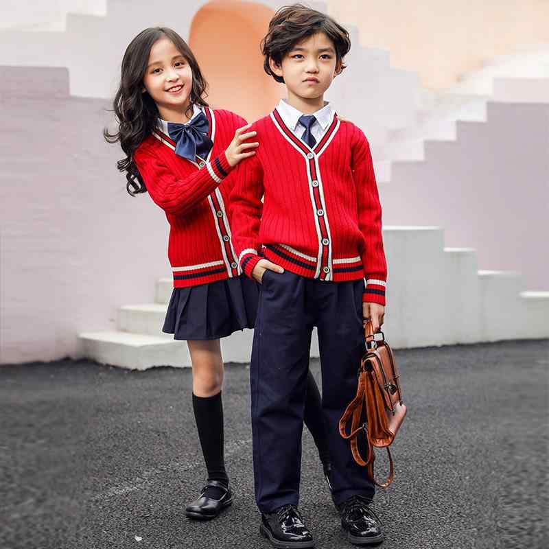 キッズ スクールセーター ニットカーディガン 3点セット 小学生 中学生 制服 通学着 学院風 秋冬