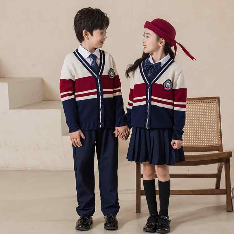 幼稚園 スクールセーター 子供用 ニットカーディガン 制服 3点セット 入学式 卒業式 クラス服 ブレザー風 フォーマル