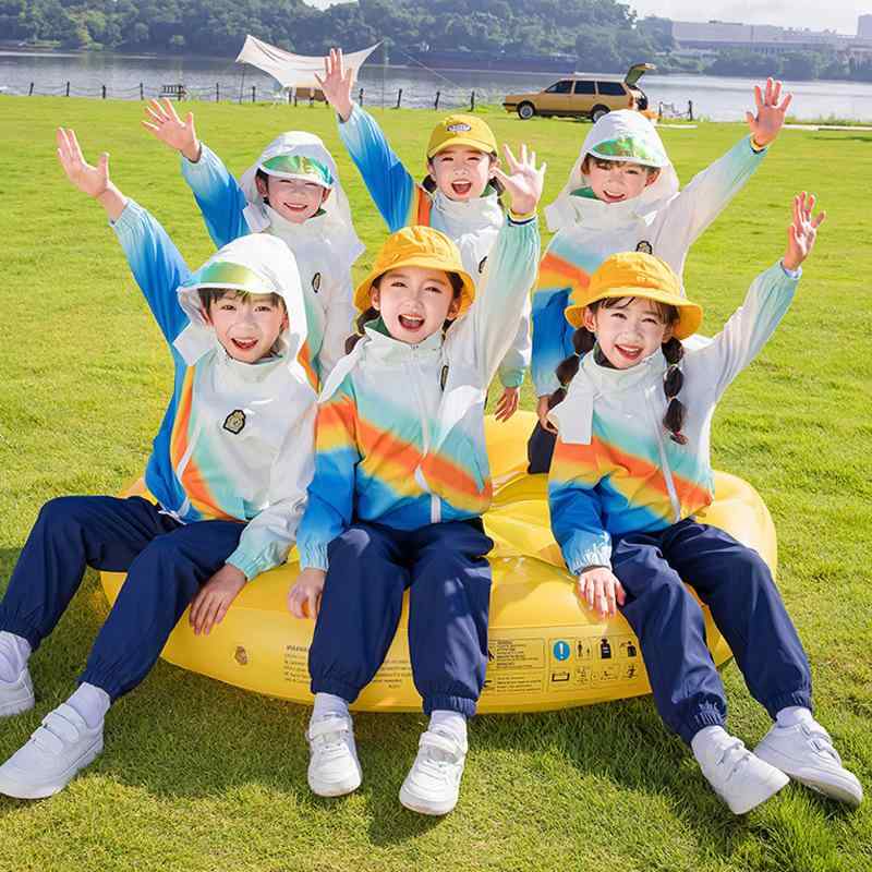 スクールユニフォーム キッズ レインボーカラー ウィンドブレーカー 3点セット 子供 幼稚園 スポーツウェア 上下セット 春秋 高級感