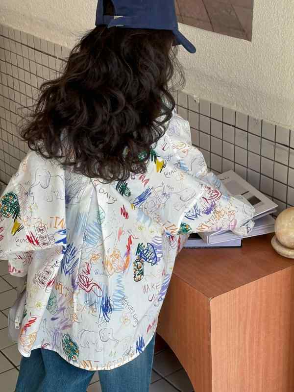シャツ キッズ 長袖 春秋 かわいい チュニック トップス 子供 秋服 ペイント風