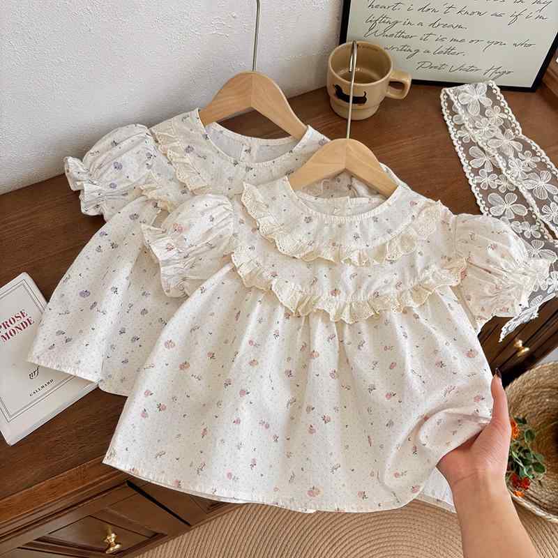 シャツ ベビー服 女の子 花柄 レース かわいい オシャレ 春夏・性別: 女児・対象年齢: 3～8歳 (100～140cm)・スタイル: カジュアル・ネックライン: ラウンドネック・袖丈: 半袖・素材: 綿・主な素材: 綿100%・安全レベ...