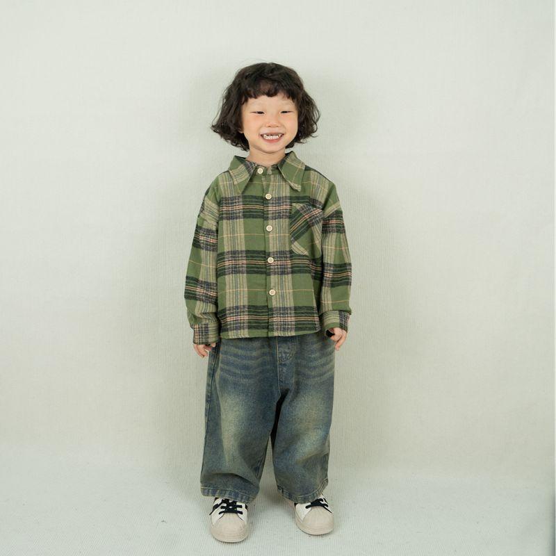 2子供服 シャツ 春秋 男女 韓国風 レトロ チェック柄 ポケット付き シャツ ベビー服 韓国版 シャツ アウター