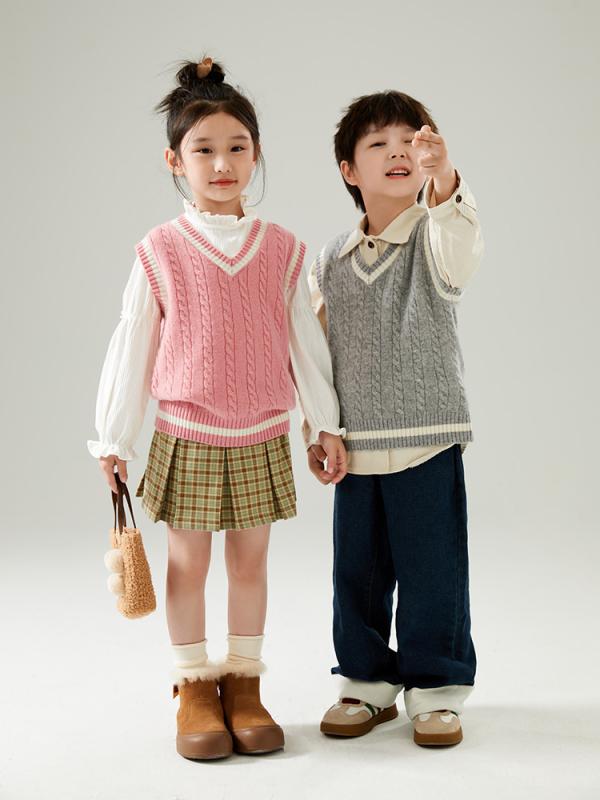 子供服 ニットベスト Vネック 毛 男女兼用 ベビー キッズ チョッキ カン肩 羊毛 羊絨 あったか 秋冬