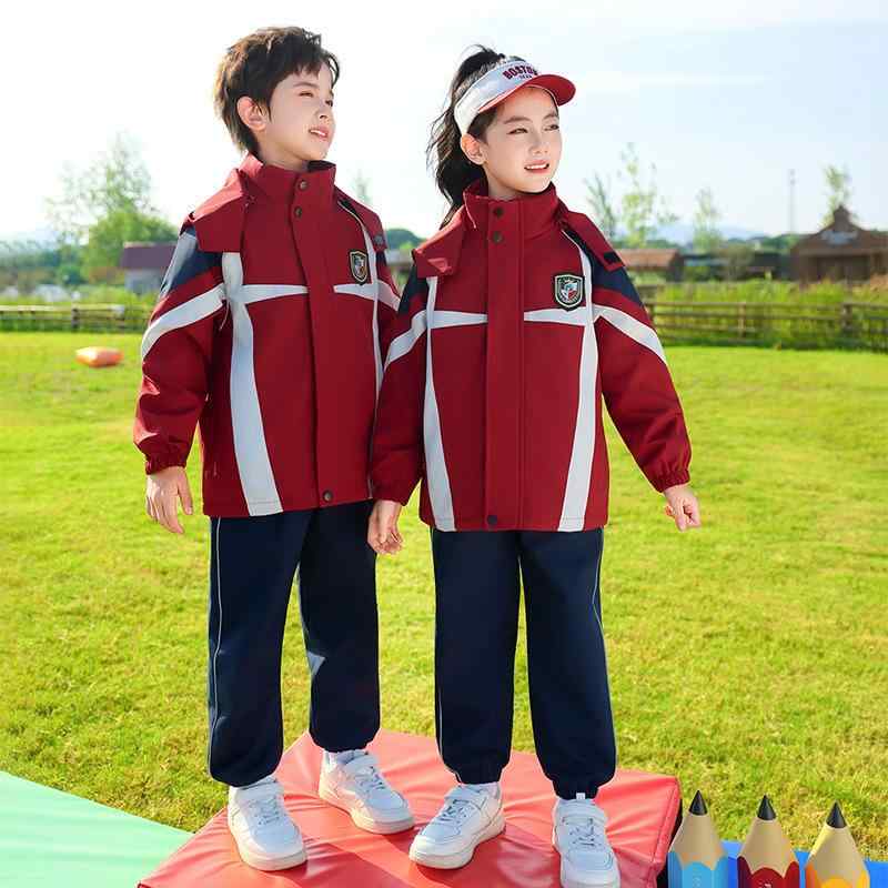 幼稚園 園児用 ウィンドブレーカー 上下セット 子供用 スクールユニフォーム 小学生 通学着 スポーツウェア レッド 赤