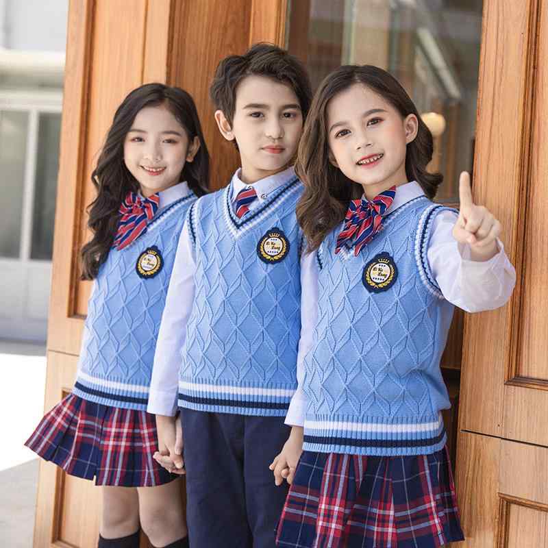 ベスト キッズ 子供 男女兼用 綿 チョッキ セットアップ イングリッシュスタイル スクールユニフォーム