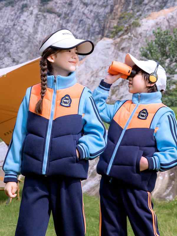 スクールベスト キッズ 厚手 子供 運動着 ジャージ 幼稚園 制服 3点セット ブルー