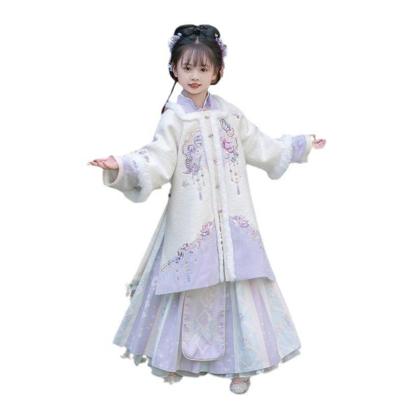 スカート 子供 唐装 秋冬 ベスト付き 厚手 チャイナドレス 漢服 セットアップ 女の子 キッズ お正月 防寒 あったか