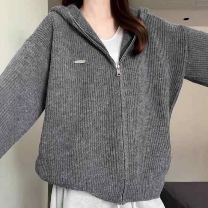 カーディガン レディース 秋冬 ニット ゆったり 灰色 ニット カーディガン アウター 羽織り トップス 長袖 カジュアル