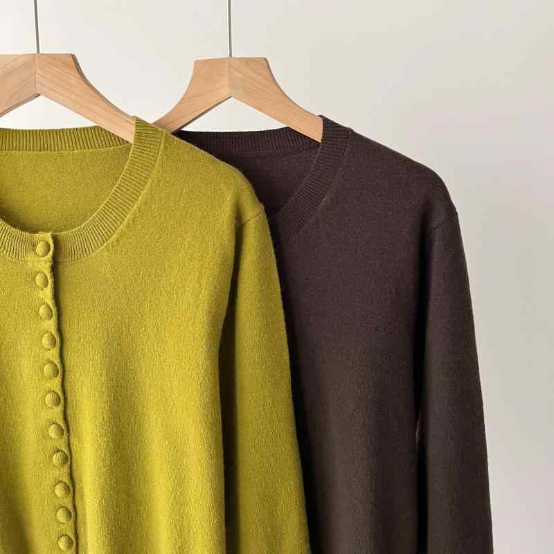 カーディガン レディース フレンチスタイル シングルブレスト ショート丈 ラウンドネック ニット トップス カットソー フェミニン かわいい 上品 エレガント