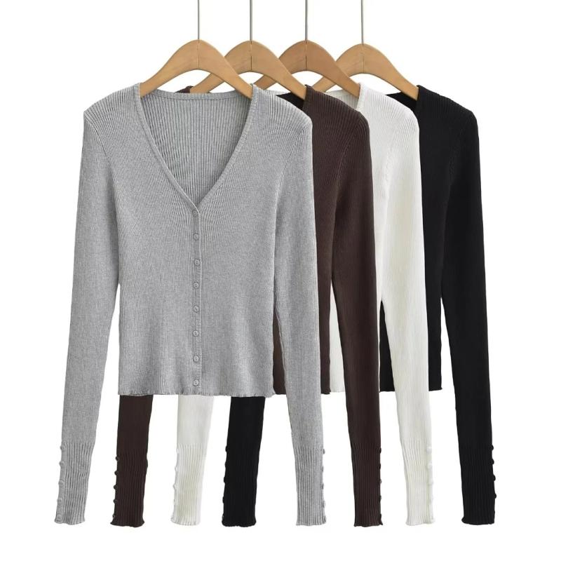 カーディガン レディース 長袖 Vネック ニット スリム ショート丈 トップス カットソー タイト レトロ スタイル 着痩せ インナー 普段使い かわいい