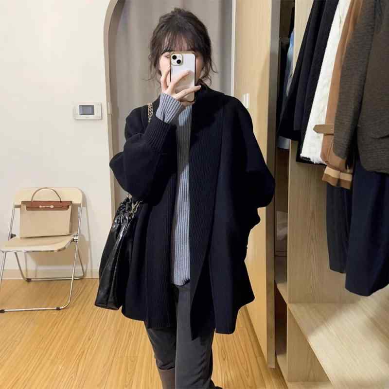 ニット レディース 秋冬 カーディガン 法式 レトロ ブラック ニットカーディガン ゆったり 中長丈 リラックス トップス 羽織り 上着 あったか 防寒