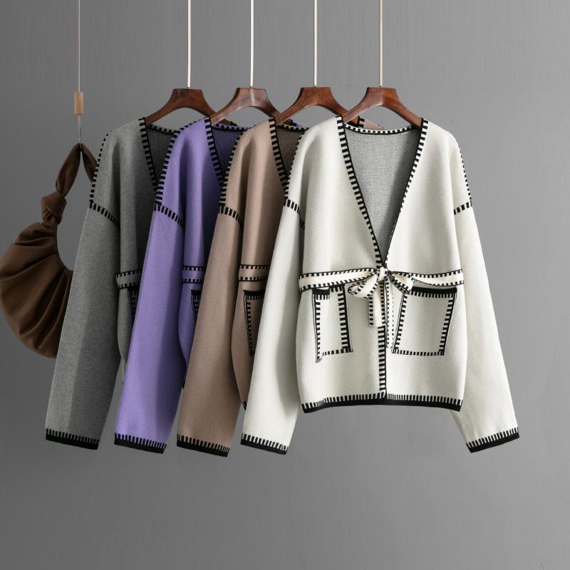 2ニット カーディガン レディース 長袖 ゆるかわ 接触冷感 接触涼感 UVカット 紫外線対策 羽織り 冷房対策 ポケット付き リボンベルト付き ゆったり 体型カバー 秋冬