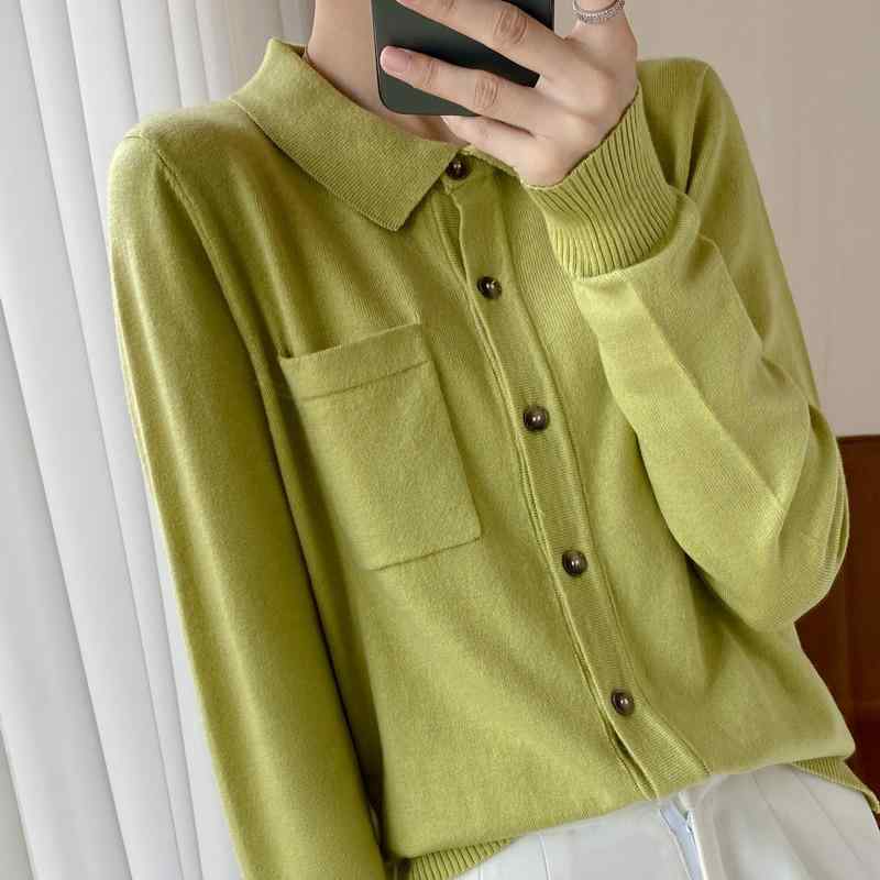 ニット カーディガン レディース インナー スプリング オータム 薄手 ニットウェア トップス ポロ 襟