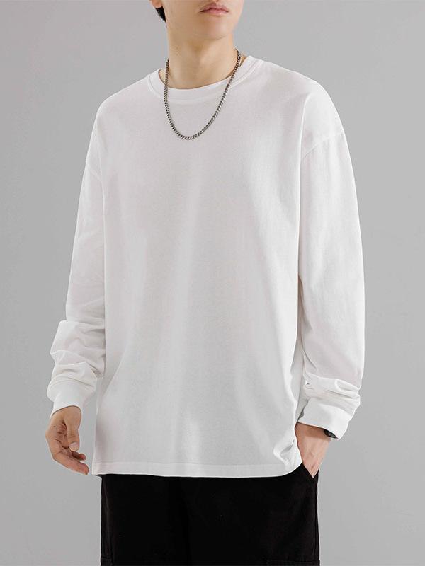 Tシャツ 男性用 春秋 厚手 無地 ラウンドネック 伸縮性 ゆったり トレーナー カットソー トップス 普段使い