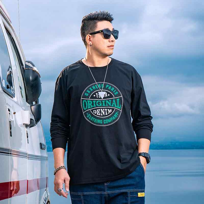 Tシャツ 男性用 秋物 大きいサイズ ゆったり 個性的 プリント クルーネック 長袖 カットソー アメカジ