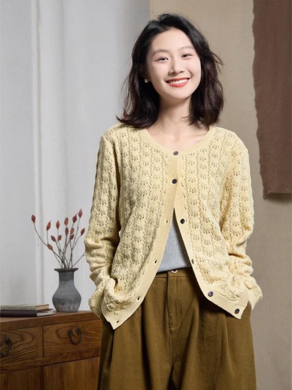 カーディガン レディース 森ガール系 小花柄 コットン100％ ニット トップス アウター 羽織りもの かわいい おしゃれ 冷房対策 紫外線対策 接触冷感 伸縮性[ "・素材: 綿、桑蚕丝", "・柄: 無地&...