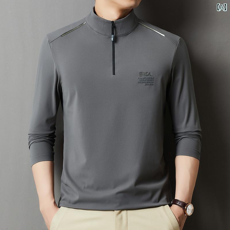 Tシャツ メンズ 男性用 長袖 ハーフジップ スタンドカラー カットソー プルオーバー トップス 韓国風 カジュアル 普段使い・スタイル: 通勤・货号: 24751・パターン: 無地・フィット: スリム・対象者: 若者・スタイル: プルオー...