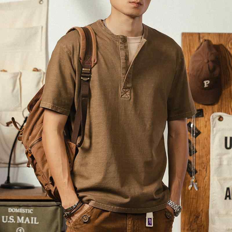 Tシャツ 男性用 ヘンリーネック トップス 水洗い加工 古着風 300g ヘビーウェイト コットン