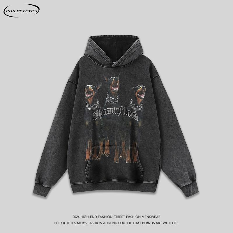 パーカー メンズ 男性用 美式 ストリート プリント 長袖 プルオーバー ゆったり 加工