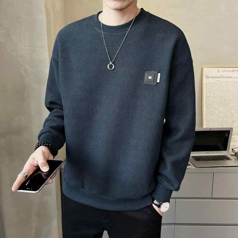 スウェット 男性用 裏起毛 長袖 Tシャツ 韓国風 ゆったり ラウンドネック トップス カットソー 綿 秋冬
