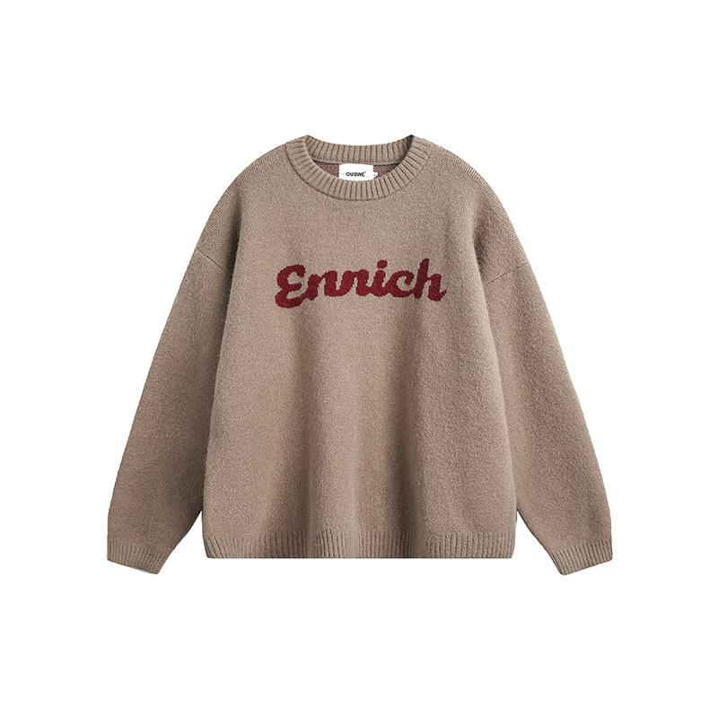 ニット メンズ 男性用 セーター 秋冬 トップス レトロ ジャカード クルーネック プルオーバー あったか