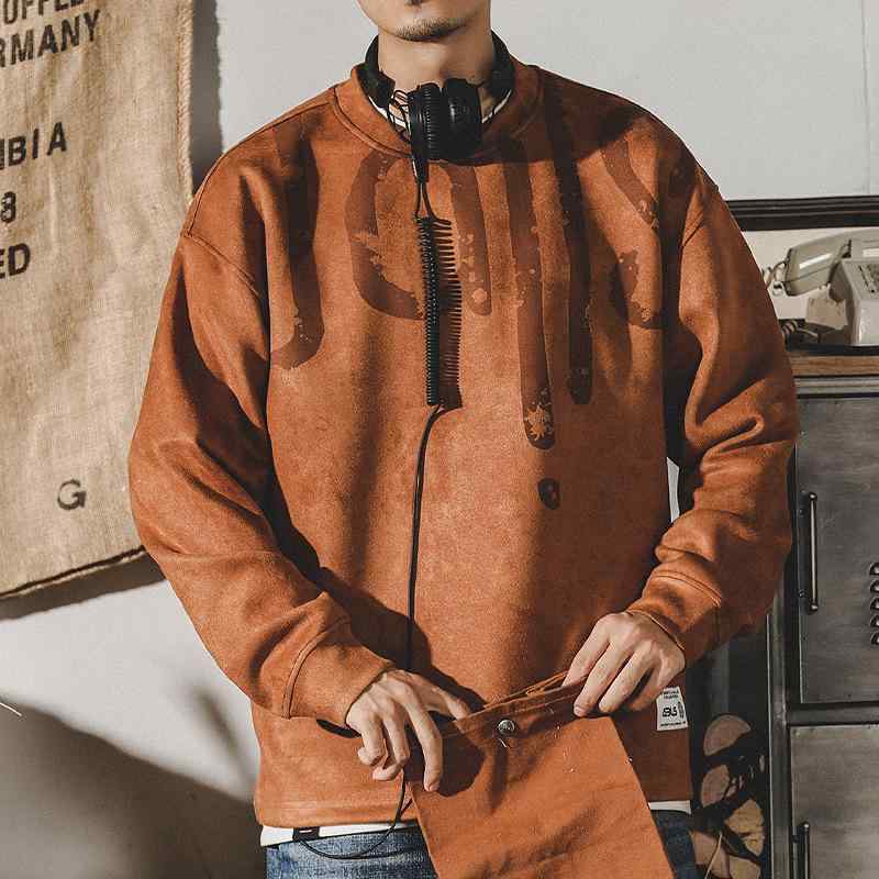 スウェット 男性用 秋冬物 裏起毛 厚手 トレーナー ゆったり カスエード調 Tシャツ トップス プルオーバー