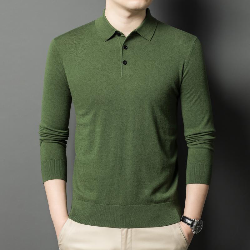 ポロシャツ メンズ 男性用 春秋 ウール トップス ミドルエイジ 伸縮性 長袖 アウトドア ビジネスカジュアル・スタイル: 简约・主な素材: 精纺羊毛100%・版型: 合体型・対象: 中年・ネックライン: 翻领・袖丈: 長袖・種類: プルオ...