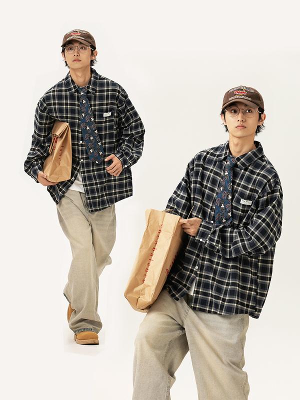 シャツ 男女兼用 デザイン チェック柄 慵懶感 レトロ 長袖 アウター 質感の良い 秋のカップル トップス