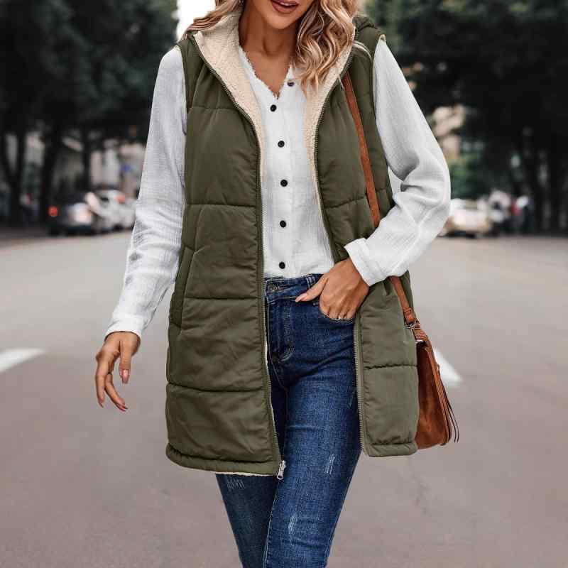 ベスト レディース 大きいサイズ 無地 フード付き チョッキ 中綿入り 両面 アウター トップス 女性用 ゆったり 普段使い 部屋着 アウトドア 秋冬