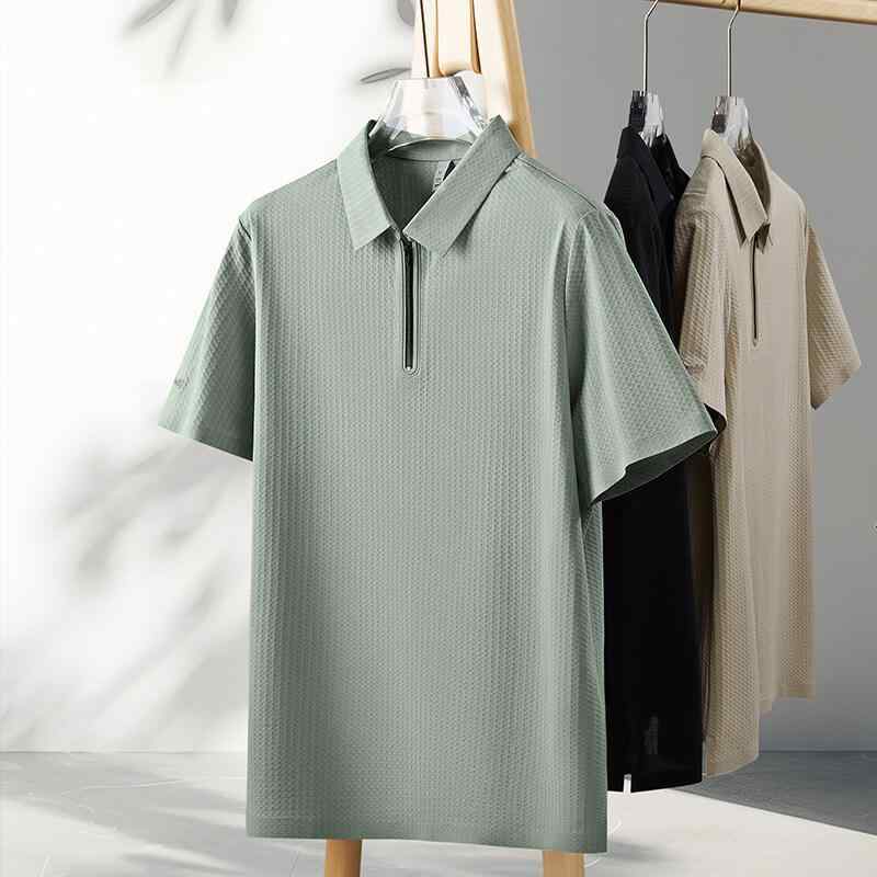 Tシャツ 男性用 半袖 ファッション ポロシャツ レーヨン混紡 ハーフジップ 翻领 スキッパー襟 カジュアル