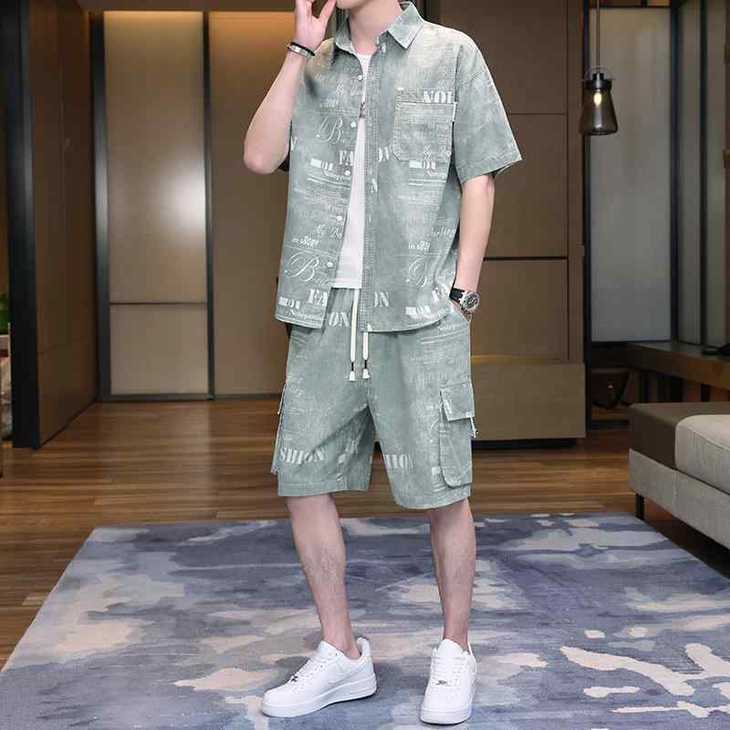 シャツ メンズ 男性用 半袖シャツ カジュアルシャツ セットアップ 上下セット 接触冷感 吸湿速乾 ストレッチ 普段使い 中国風・スタイル: 運動・厚さ: 普通・パンツ丈: 五分丈/中丈・上着のスタイル: Tシャツ・袖丈: 半袖・フード: ...