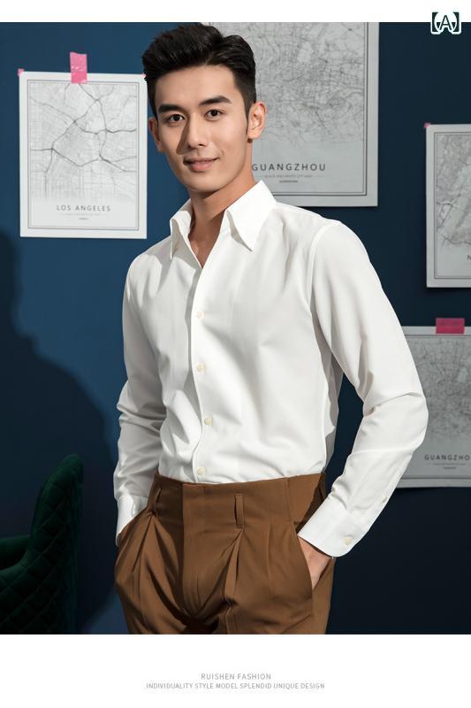 シャツ メンズ 男性用 長袖 イタリアンカラー 形態安定 ビジネス カジュアル 白シャツ