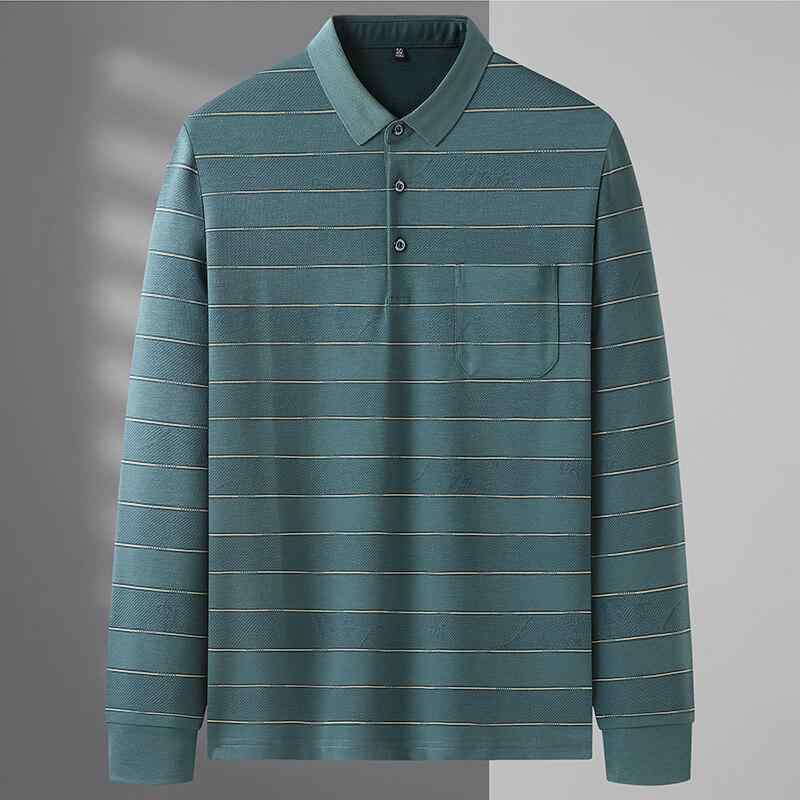 ポロシャツ メンズ 男性用 ストライプ柄 長袖 トップス ゆったり 体型カバー 春物 春服 普段使い
