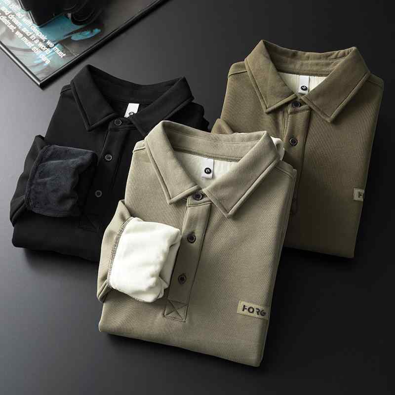ポロシャツ メンズ 男性用 冬 暖かい 裏起毛 厚手 長袖 トップス インナー カジュアル