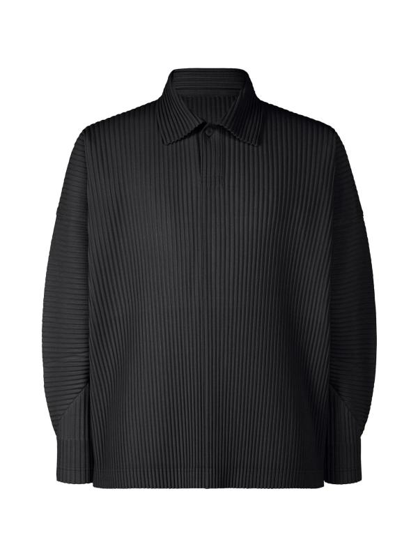 ポロシャツ メンズ 男性用 プリーツ 無地 襟付き 長袖 トップス ゆったり 伸縮性 普段使い