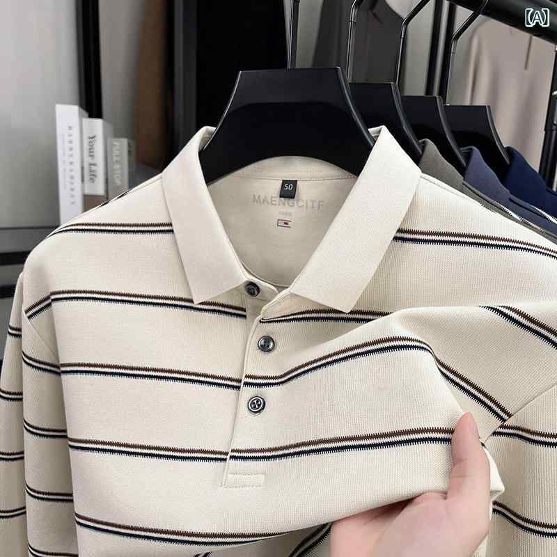 ポロシャツ メンズ 男性用 トップス 長袖 ストライプ柄 ビジネス カジュアル 普段使い 襟付き Tシャツ