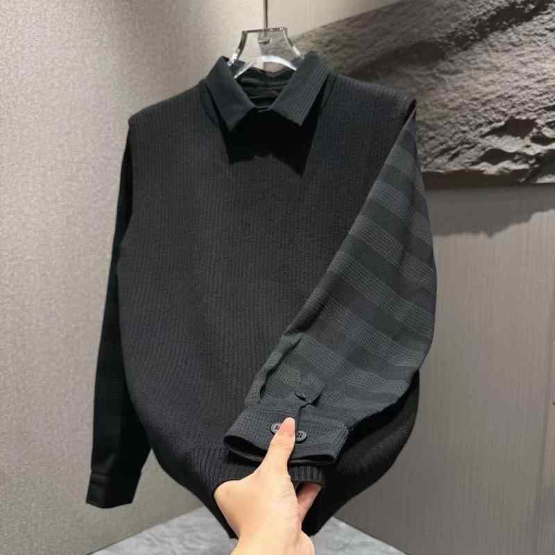 シャツ 男性用 長袖 トップス フェイクレイヤード風 ビジネス 高級感 秋冬