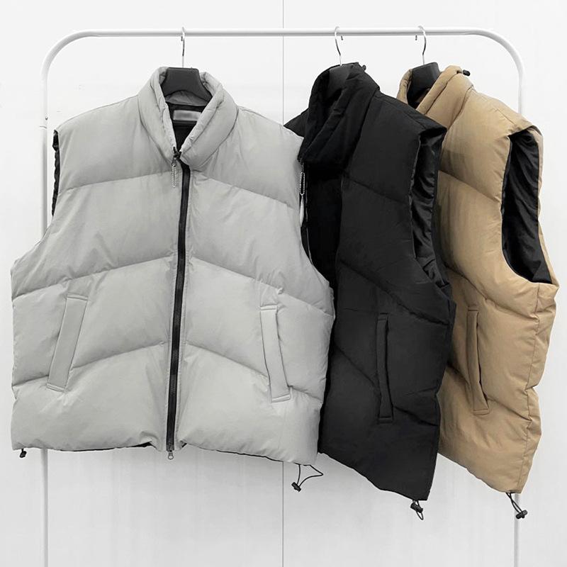 綿入れ ベスト 男性用 秋冬 立襟 保温性 ゆったり 韓国風 チョッキ コート アウター 袖なし 防寒着