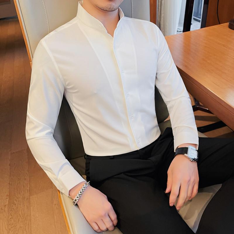 シャツ メンズ 男性用 春夏 薄手 ストレッチ 伸縮性 長袖 カジュアル スリム レギュラーカラー 普段使い・素材: 化学繊維混紡・素材機能: 高い色落ち防止機能・生地密度: 40番手・スタイル: 韓国版・対象: ファッション都市（24-3...