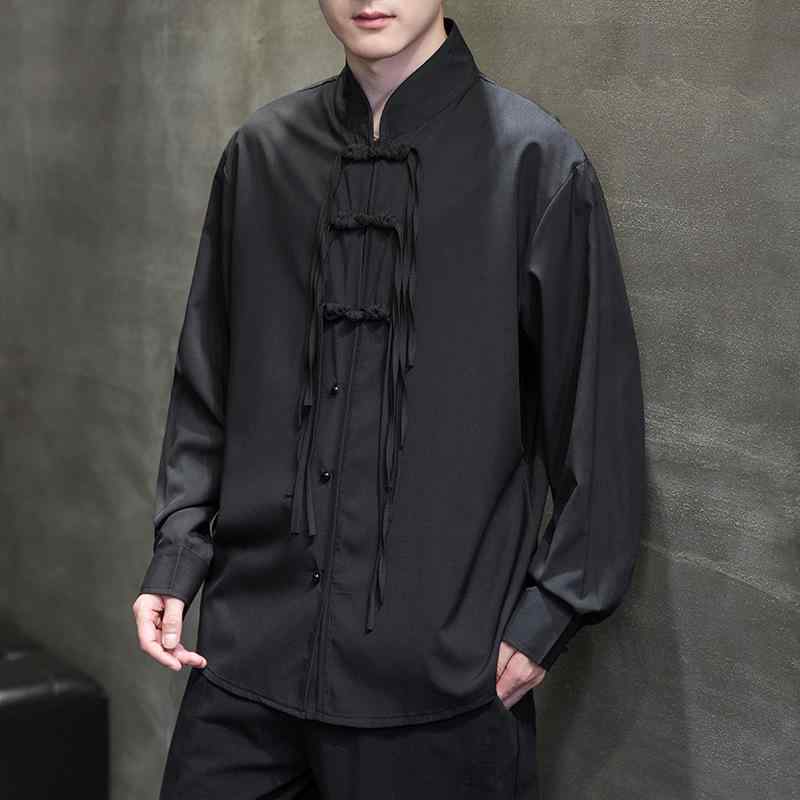 シャツ メンズ 男性用 チャイナ風 トップス 暗黒 山本耀司 接触冷感 盤扣 不規則 長袖シャツ 個性的 モード系