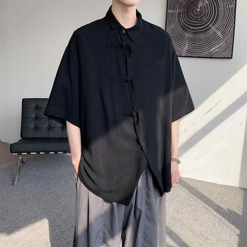 シャツ 男性用 大きいサイズ アメカジ 亜麻 リネン ボタンダウン 和風 中華風 チャイナ風 7分袖 トップス