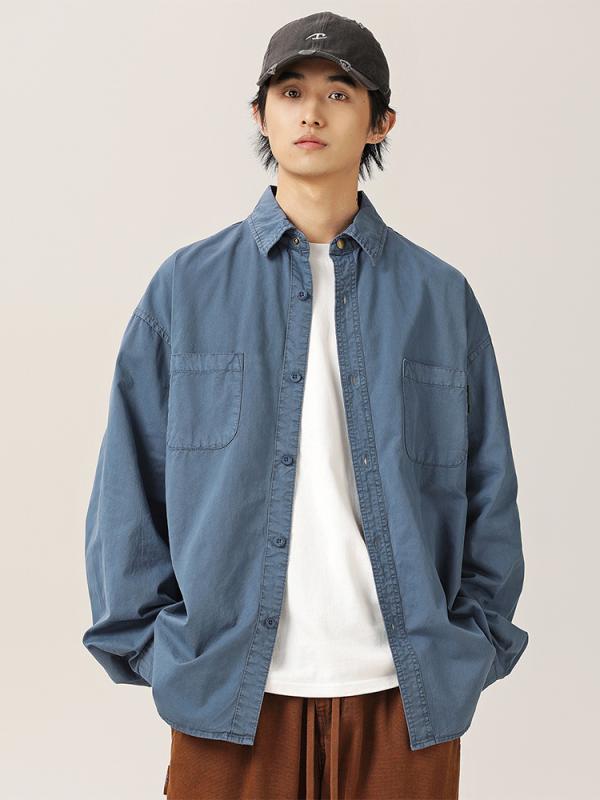 シャツ 男性用 ウォッシュド 長袖 トップス 接触冷感 伸縮性 ビッグシルエット オーバーサイズ カジュアル 普段使い