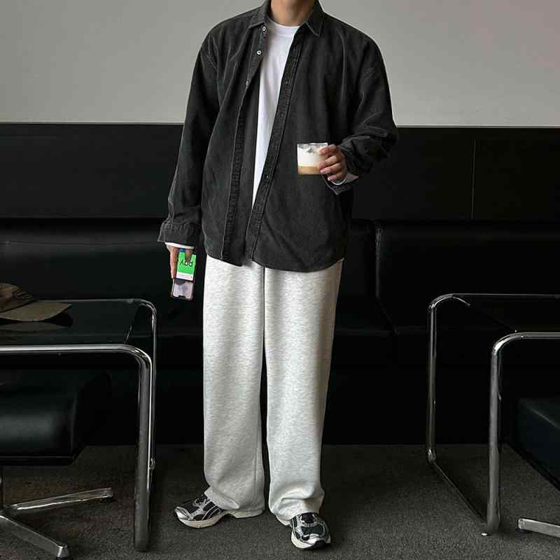 シャツ メンズ 男性用 レトロ 春物 長袖 トップス 襟付き カジュアル ゆったり 韓国風 アメカジ ワーク