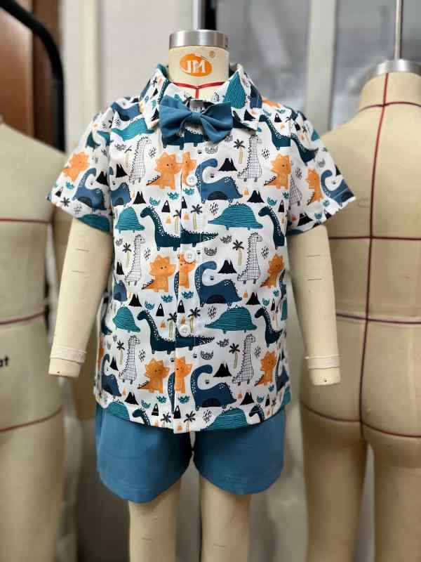 シャツ キッズ 半袖 短パン 開襟 かわいい 恐竜 ニンジン ポケット付き フォーマル カジュアル セットアップ